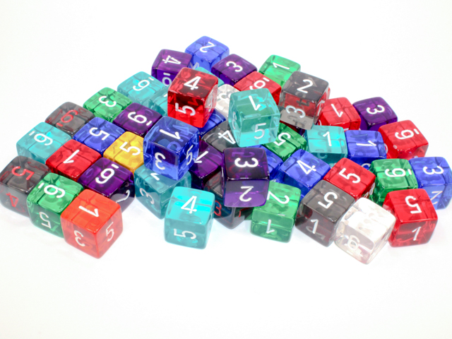Translucent Polyhedral Dice: D6 16mm Numbers Translucent Polyhedral Dice: D6 16mm Numbers